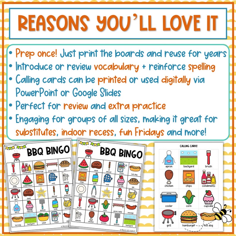 Summer Barbecue BBQ Bingo Game - 35 Unique Cards, Digital and Print ...