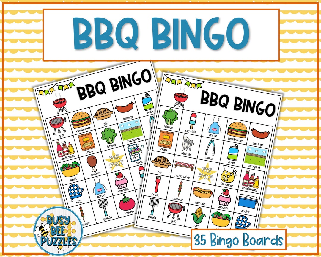 Summer Barbecue BBQ Bingo Game - 35 Unique Cards, Digital and Print ...