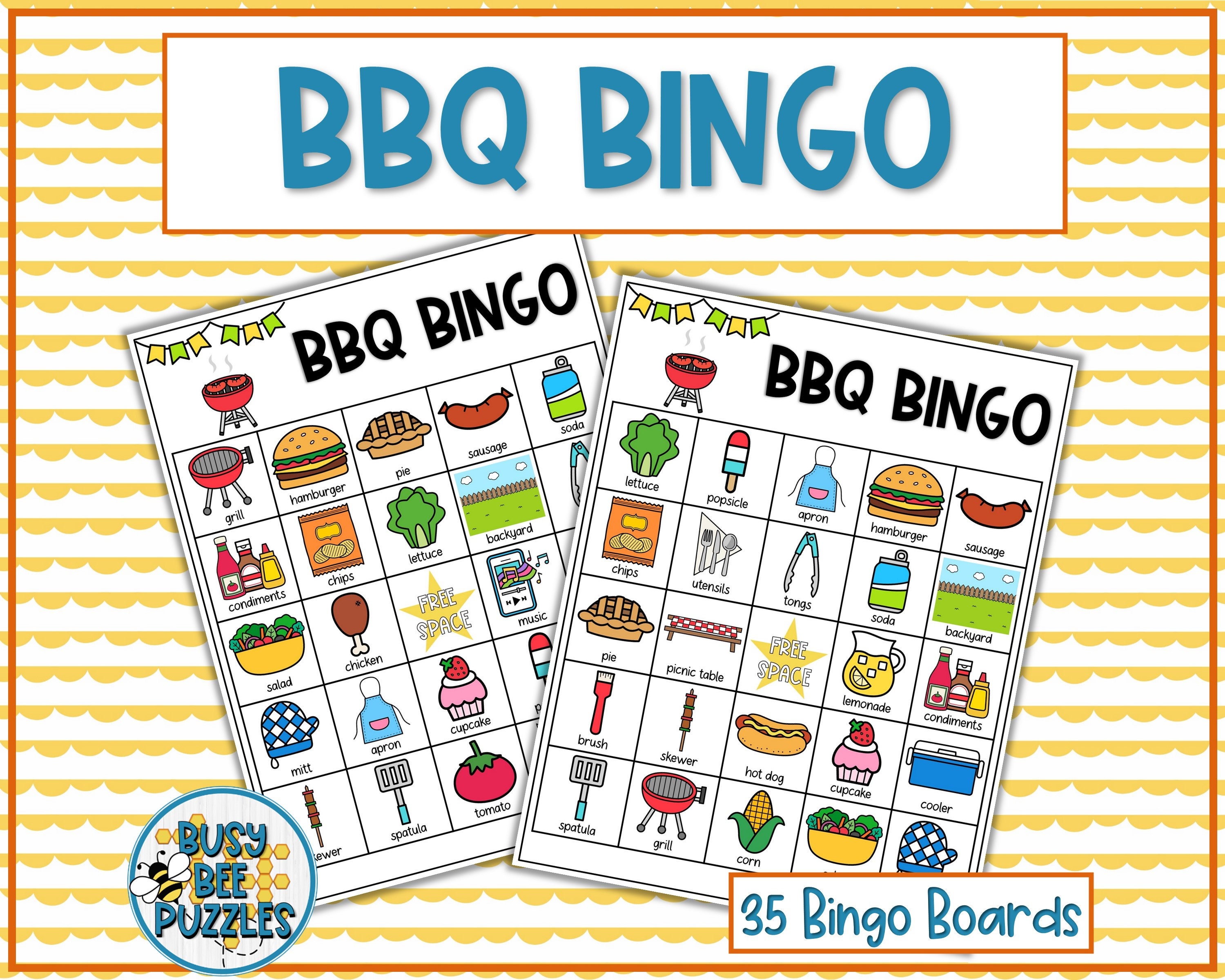 Summer Barbecue BBQ Bingo Game - 35 Unique Cards, Digital and Print ...