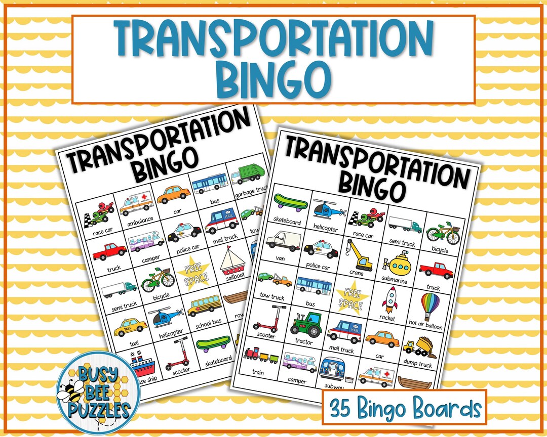 Transportation and Vehicles Bingo Game - 35 Unique Cards - 2 Sets of ...