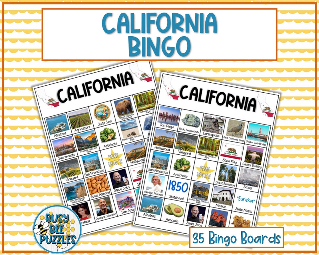California Bingo Game - 35 Unique Cards With Real Pictures - Digital ...
