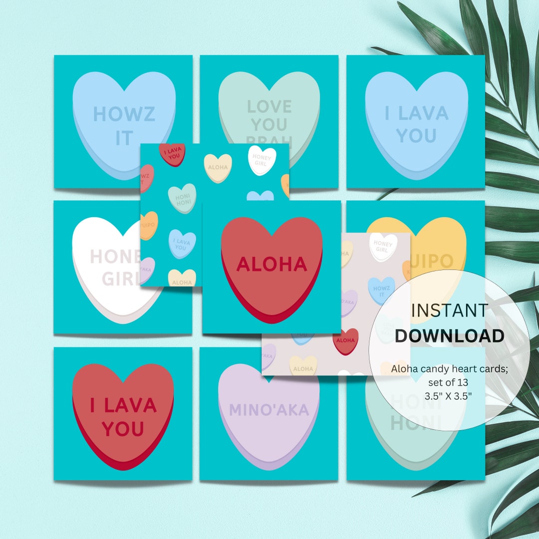 Candy Heart Cards Island Style Love Terms Aloha Cards Instant Download ...