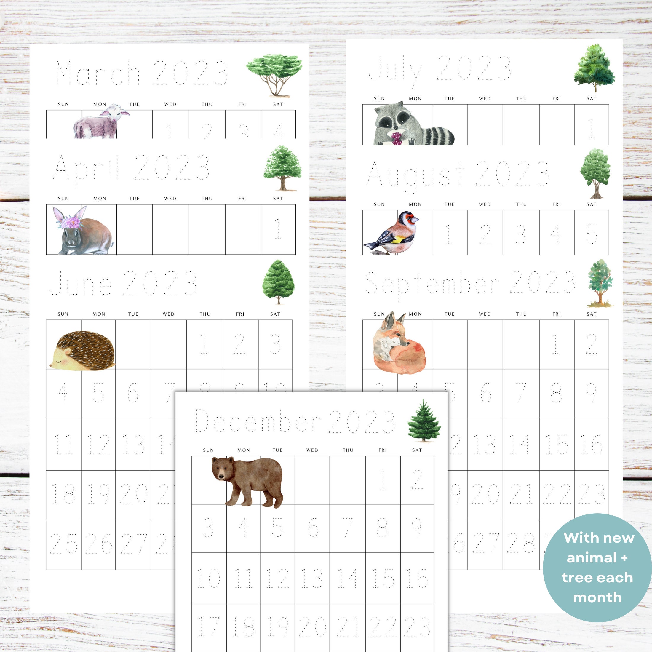 Number Tracing Monthly Calendar Writing Number Worksheets - Etsy