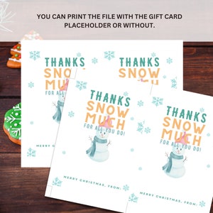 Printable Thank You Snow Much Christmas Gift Card Holder, Holiday Gift ...