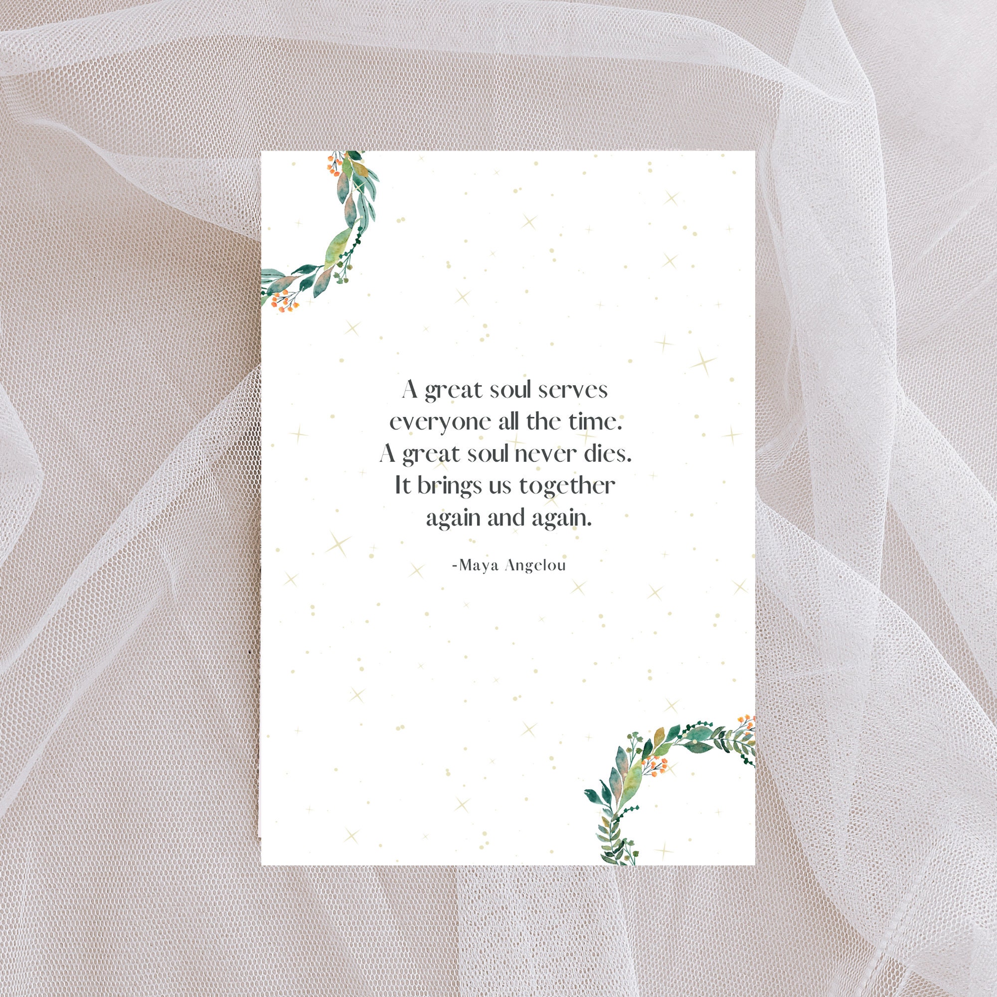 Printable Sympathy Card, A Great Soul Never Dies, Grieving Friend ...