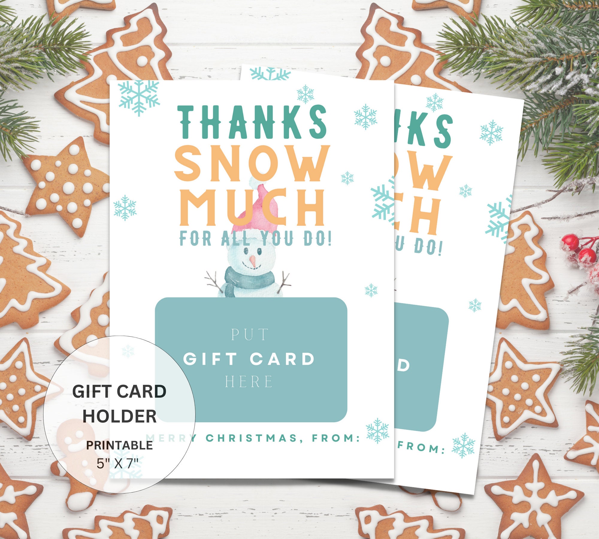 Printable Thank You Snow Much Christmas Gift Card Holder, Holiday Gift ...