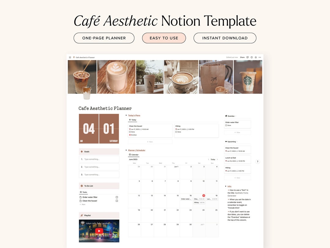 Cafe Aesthetic Notion Template / One-page Planner - Etsy
