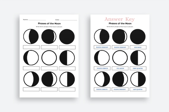 Hoja De Trabajo Sobre Las Fases De La Luna, Respuestas Y Claves