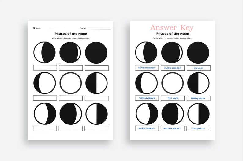 Childrens Worksheet, Phases of the Moon, Kids Printable Worksheet and ...