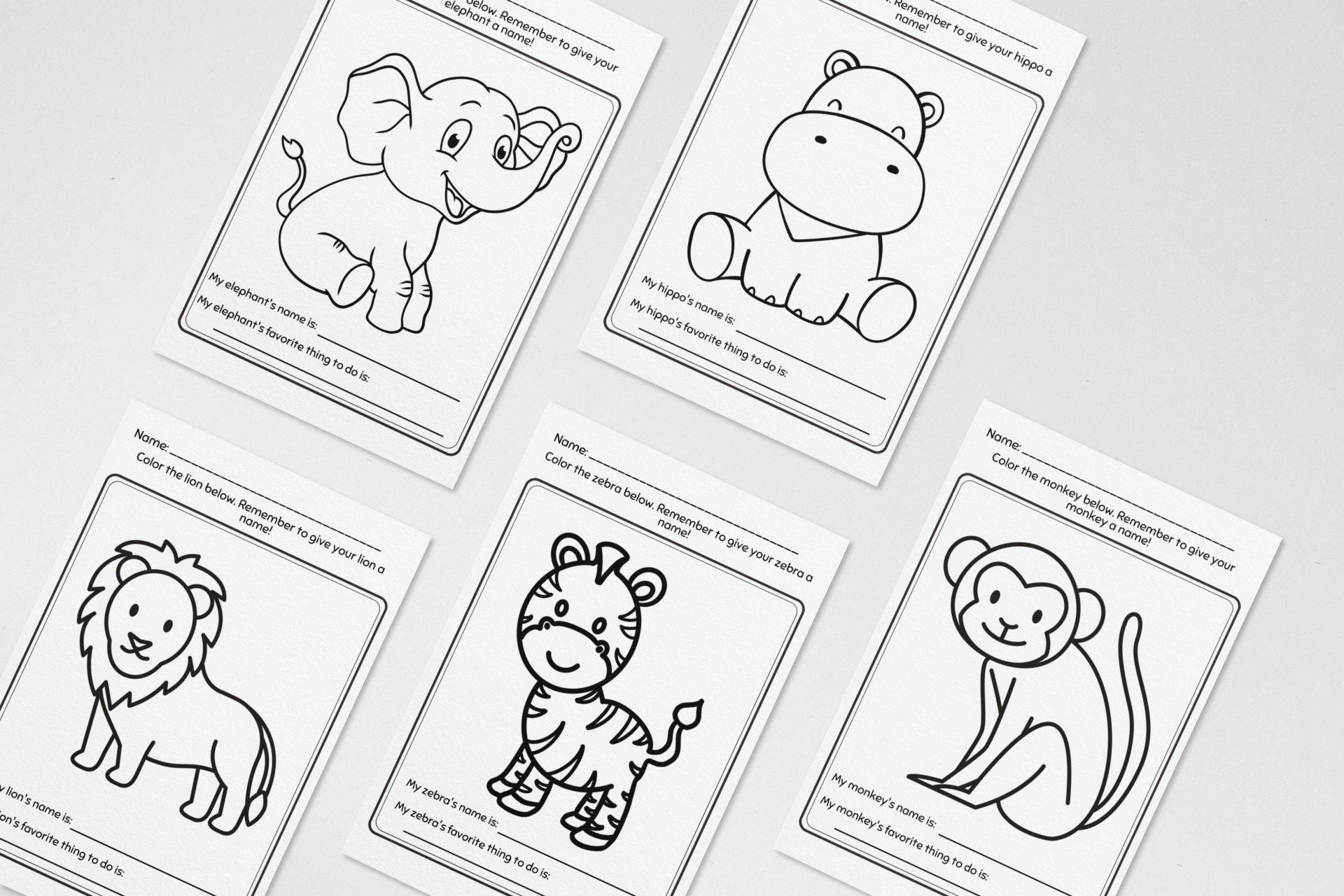 5 Animal Coloring Pages Instant Download Monkey Zebra - Etsy