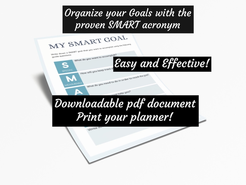 SMART Goals Acronym Planner, Instant Download, Printable Goals Planner ...