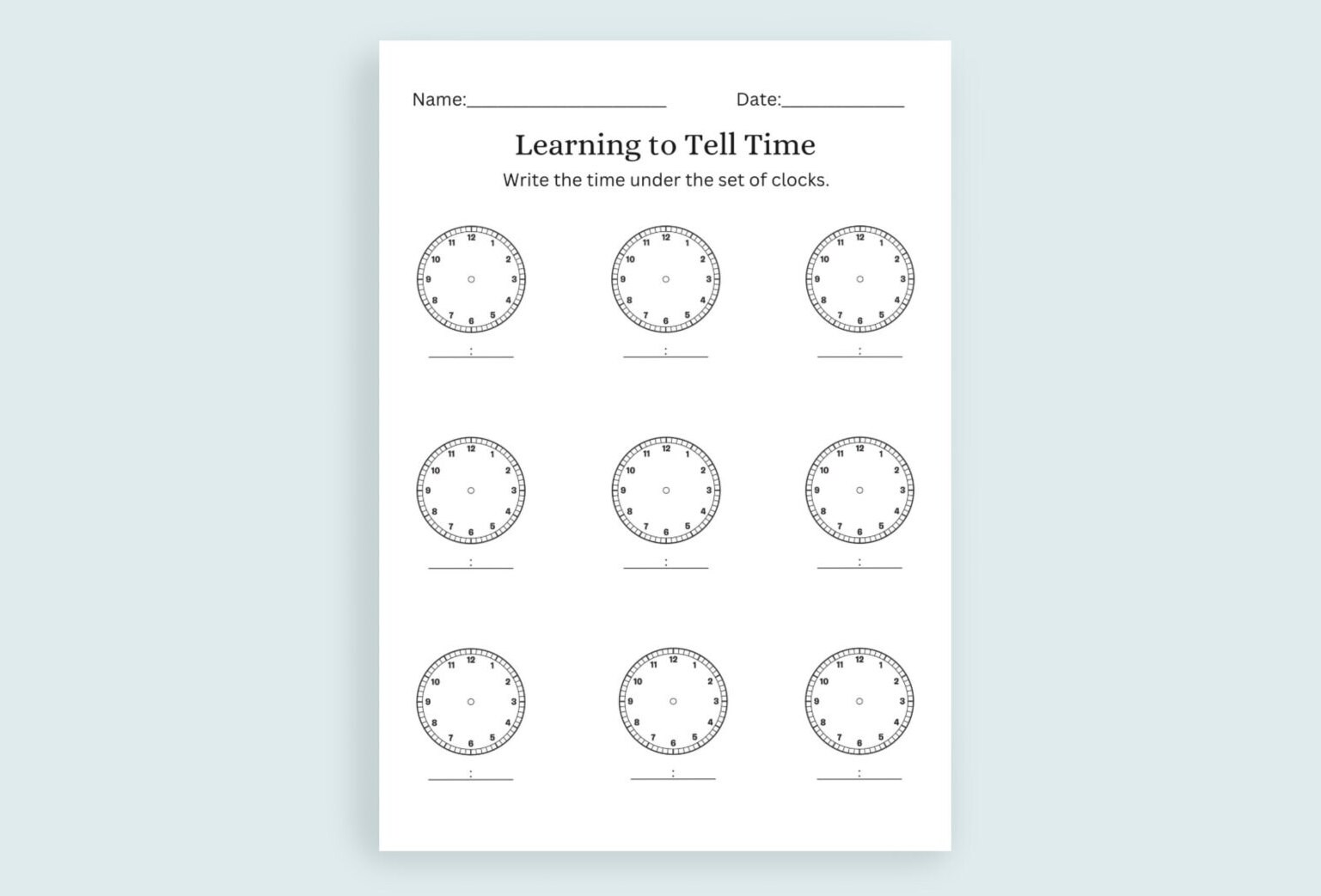 Learning to Tell Time Worksheet, Children's Classroom, Homeschool ...