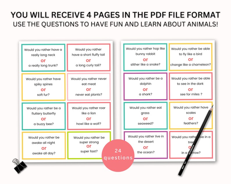 Would You Rather Game, Printable Game Cards, Fun Game for Kids, Family ...
