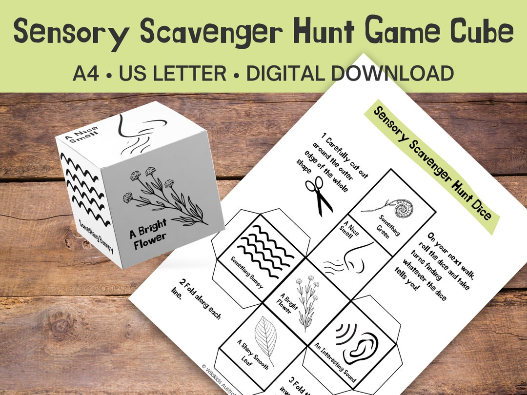 Printable Sensory Scavenger Hunt Cube Game, Kids Scavenger Hunt ...