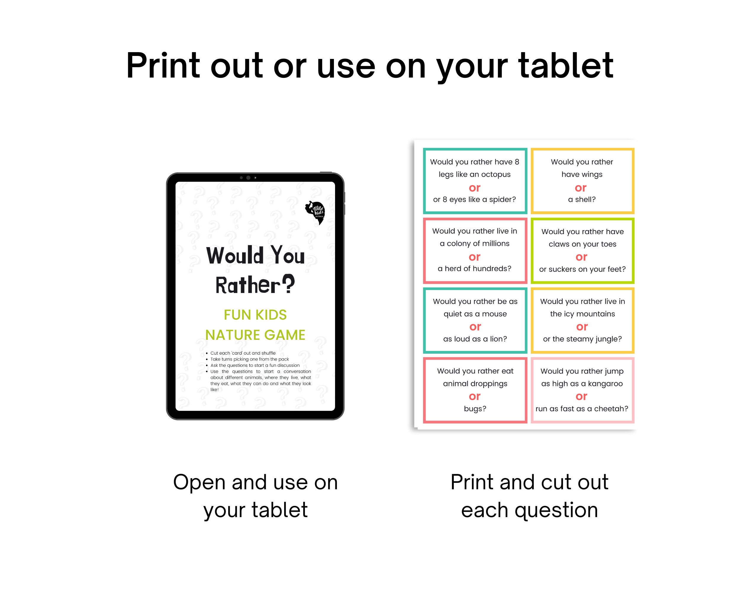 Would You Rather Game, Printable Game Cards, Fun Game for Kids, Family ...