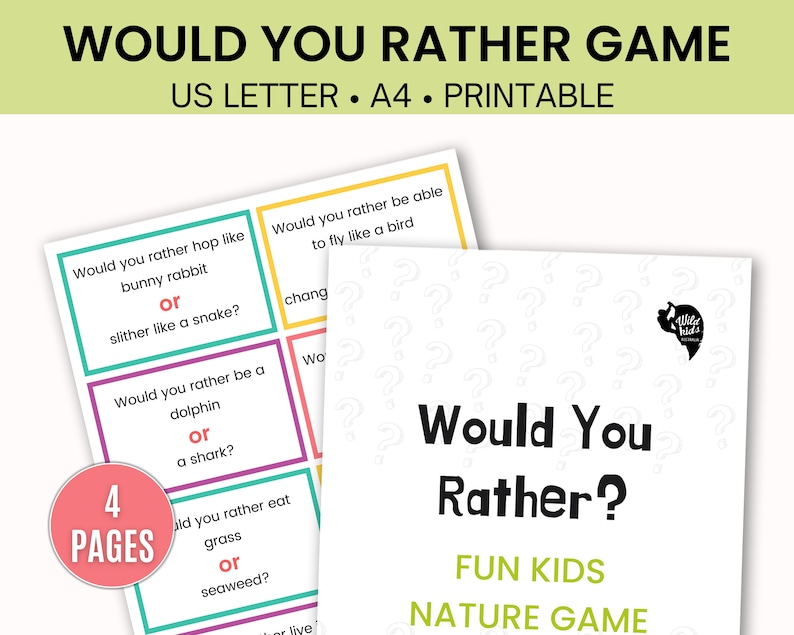 Would You Rather Game, Printable Game Cards, Fun Game for Kids, Family ...