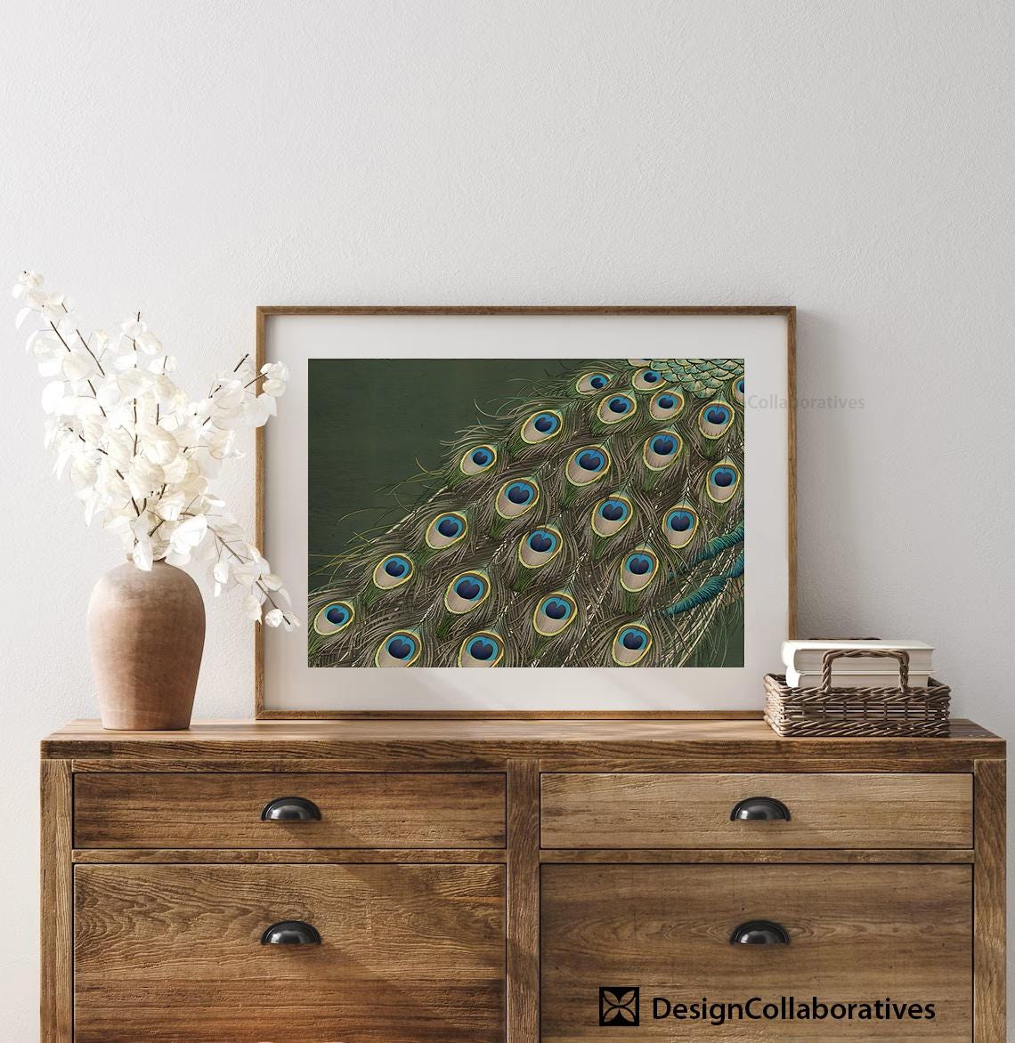 Peacock Tail Painting Printable, Dark Green Japandi Style Print ...