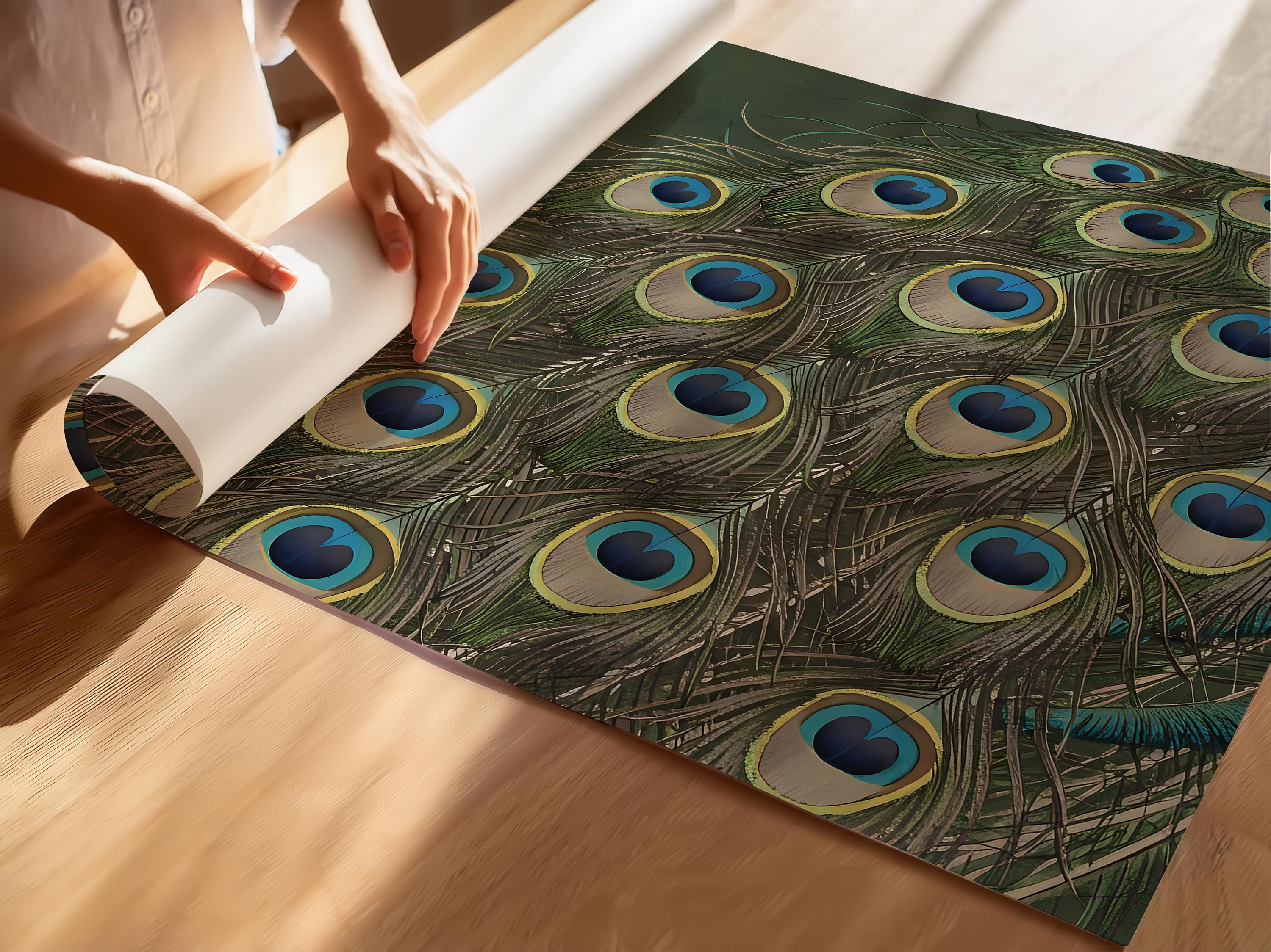 Peacock Tail Painting Printable, Dark Green Japandi Style Print ...