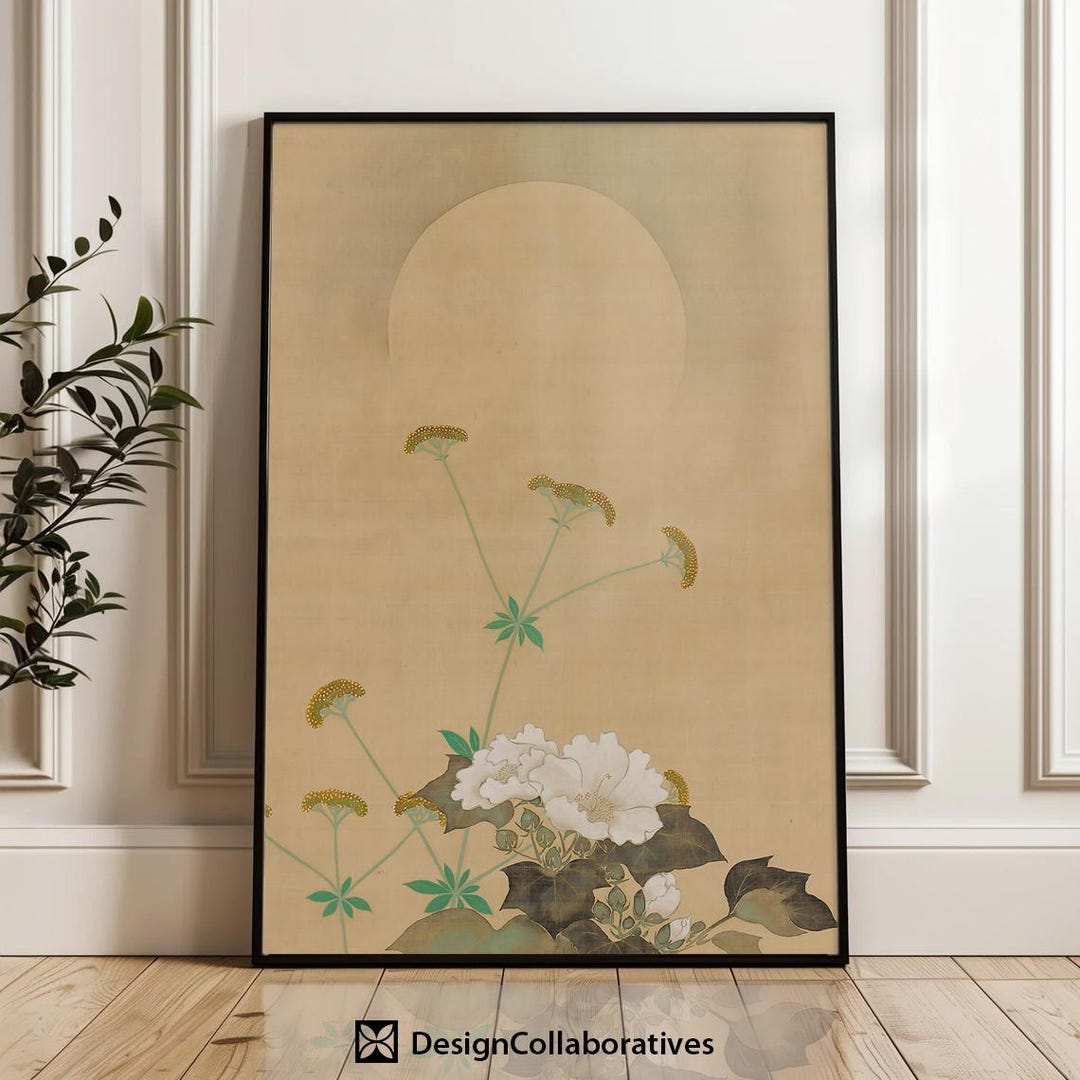 Japanese Flowers Under Moon Zen Art, Minimalist Spring Printable ...