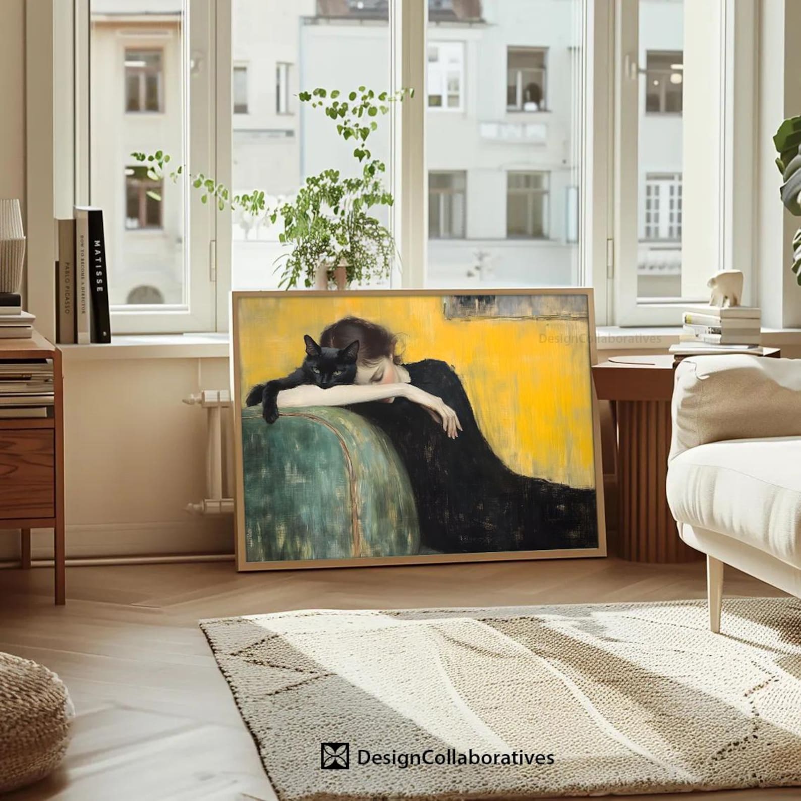 Lady and Cat Vintage Wall Art, Woman in Black Portrait, Black Cat Printable, Moody Decadent ...