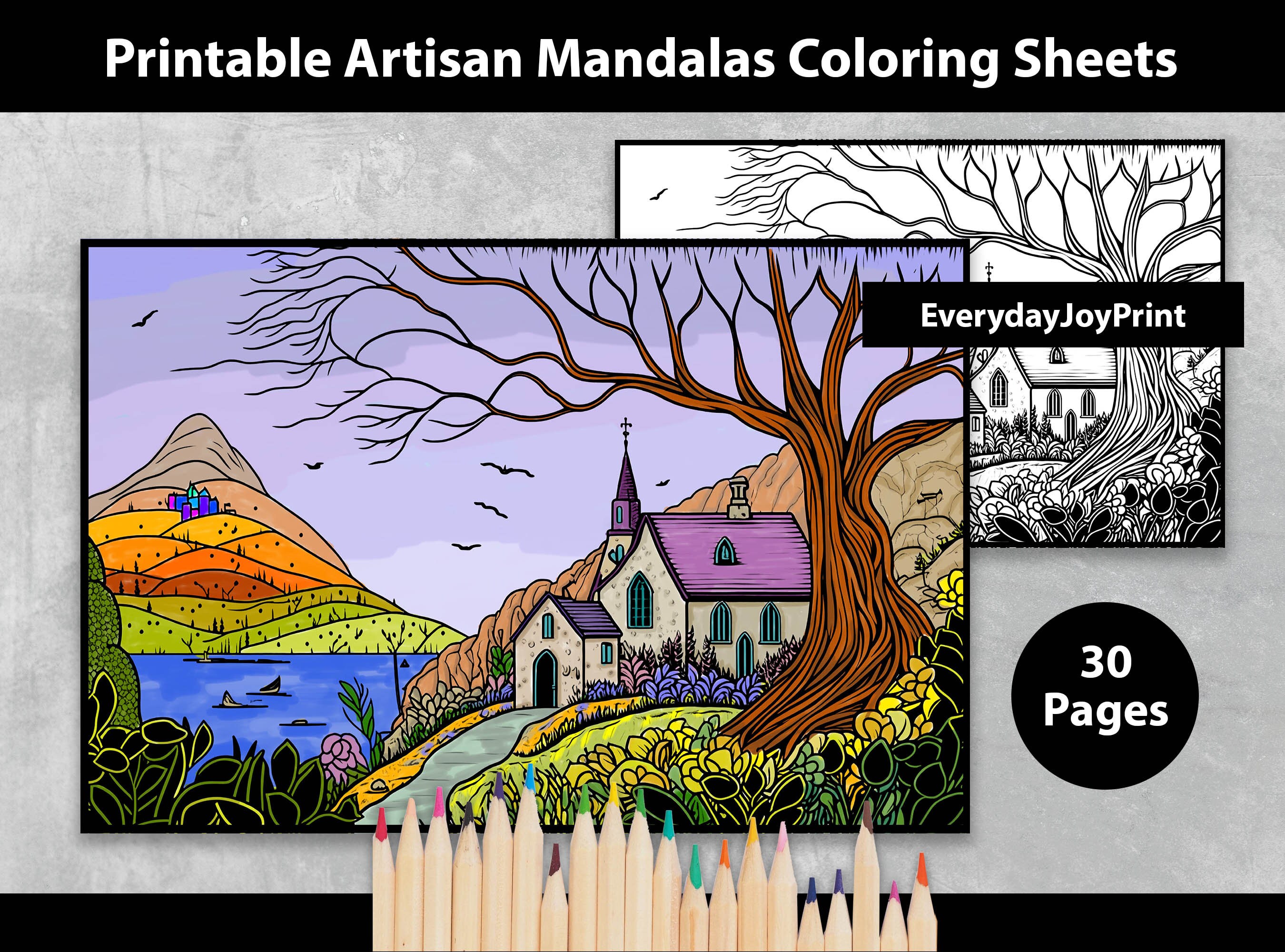30 Landscape Scenery Coloring Pages Stress Relief Adult - Etsy