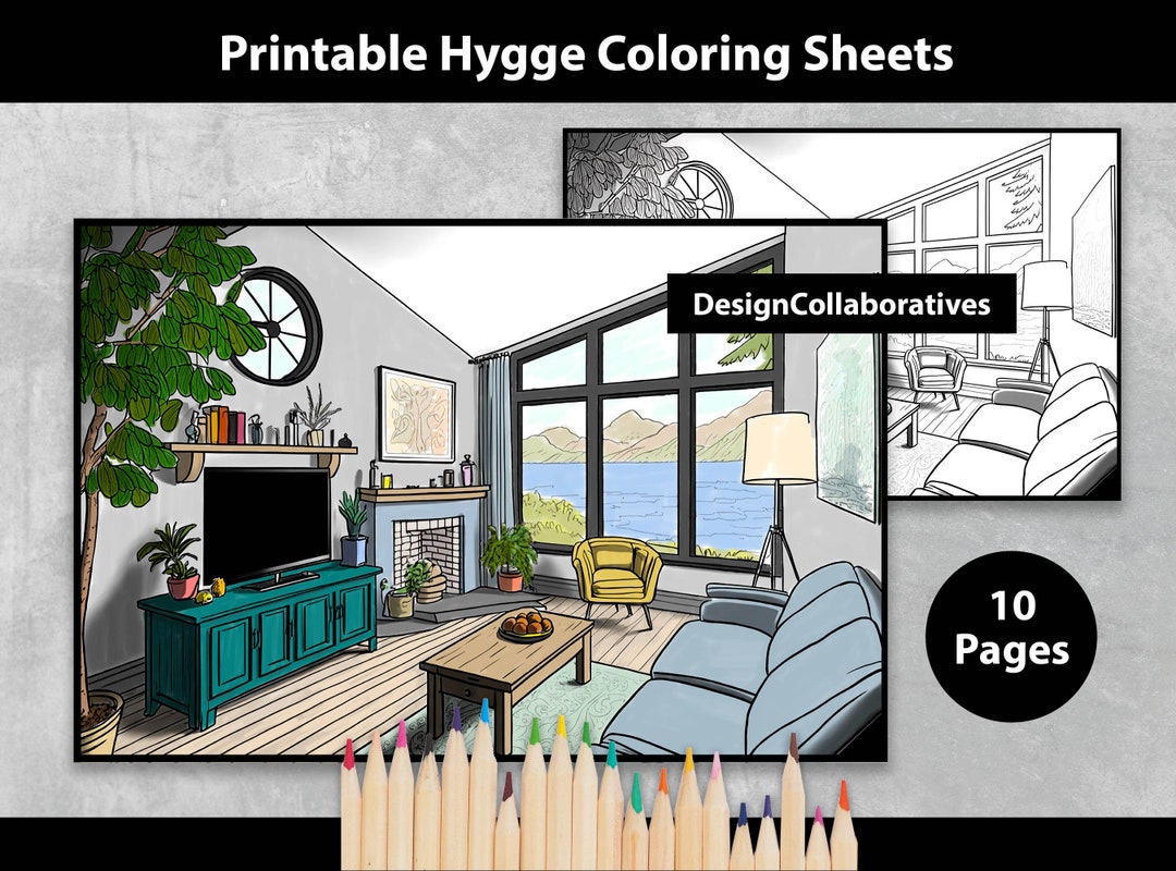 Hygge Home Coloring Pages Relax and De-stress Scandinavian & Nordic ...