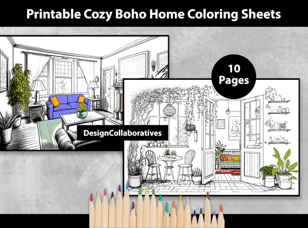 Boho Home Coloring Pages for Adult Boho Style Interior Designs 10 Cozy ...
