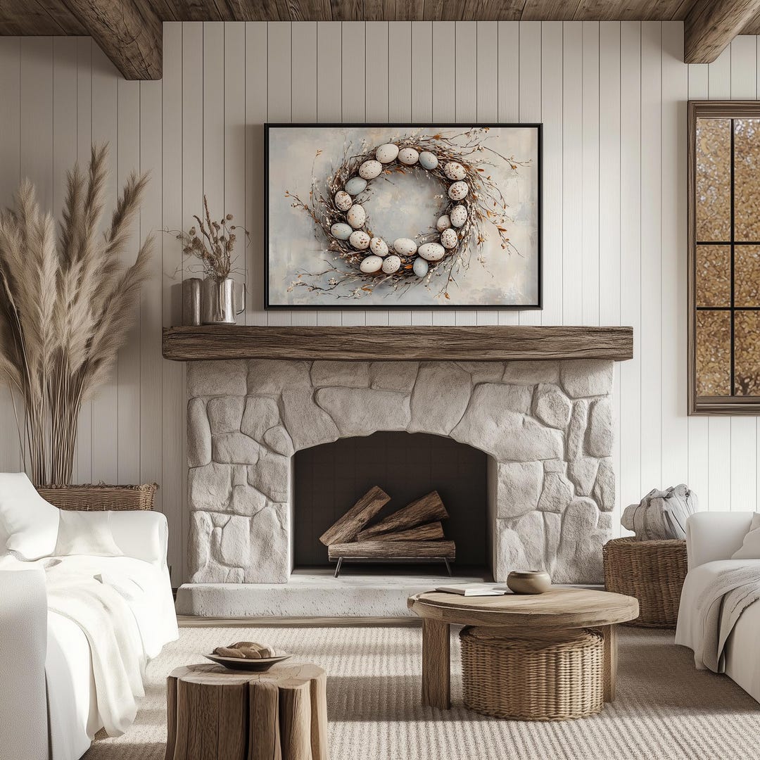 Easter Mantel Decor Printable Art, Spring Wreath Decor Art, Neutral ...