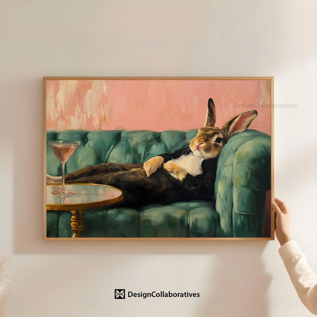 Tuxedo Rabbit With Martini Wall Art, Funny Easter Print, Retro Bunny ...