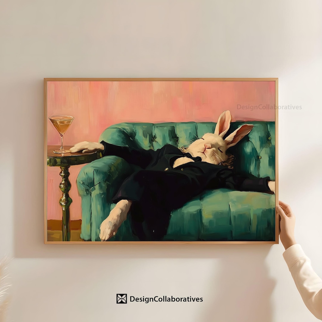 Tuxedo Rabbit With Martini Art, Funny Easter Printable, Retro Bunny ...