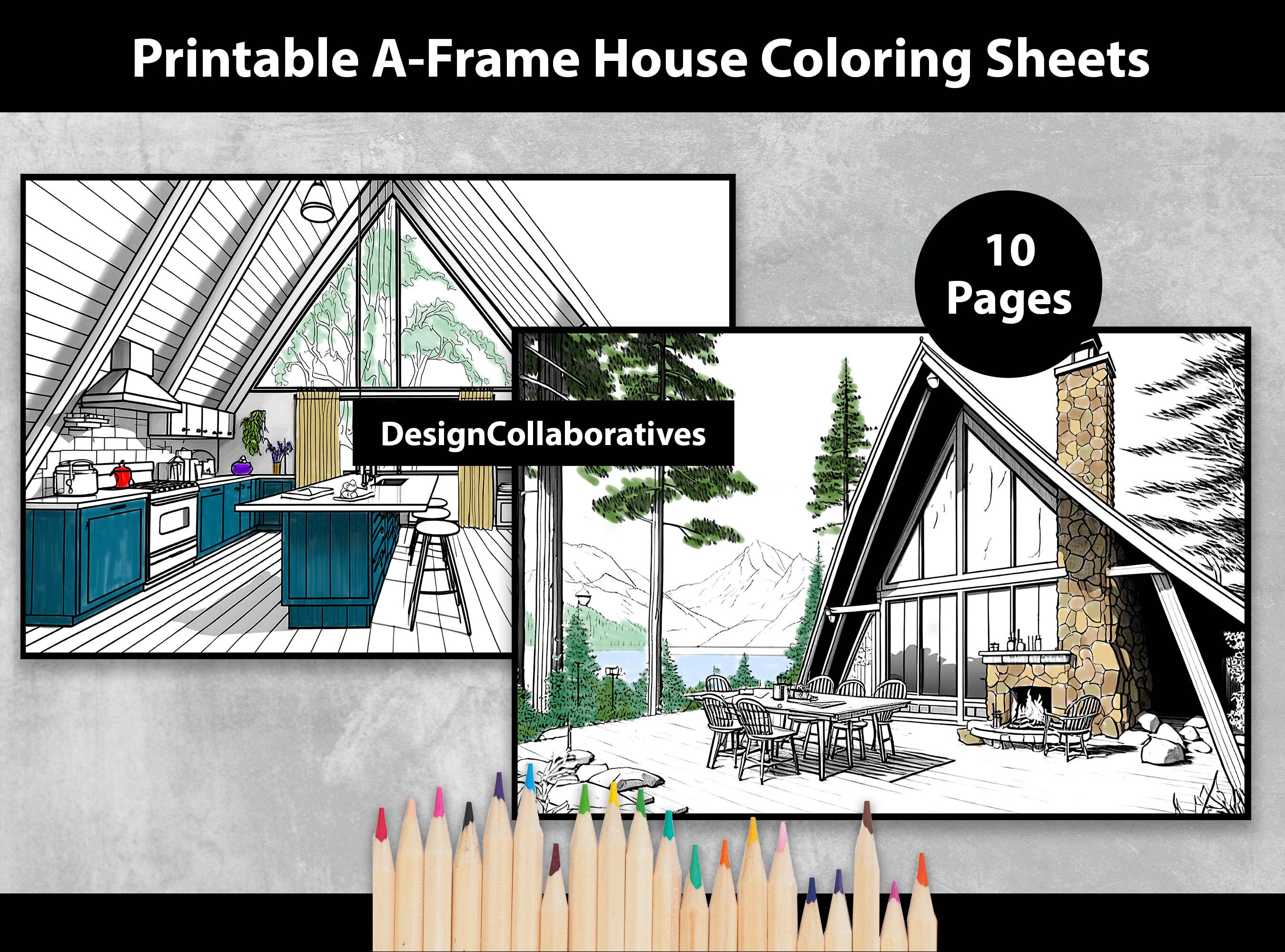 A-frame Modern House Coloring Pages for Adult Architecture & Interior ...