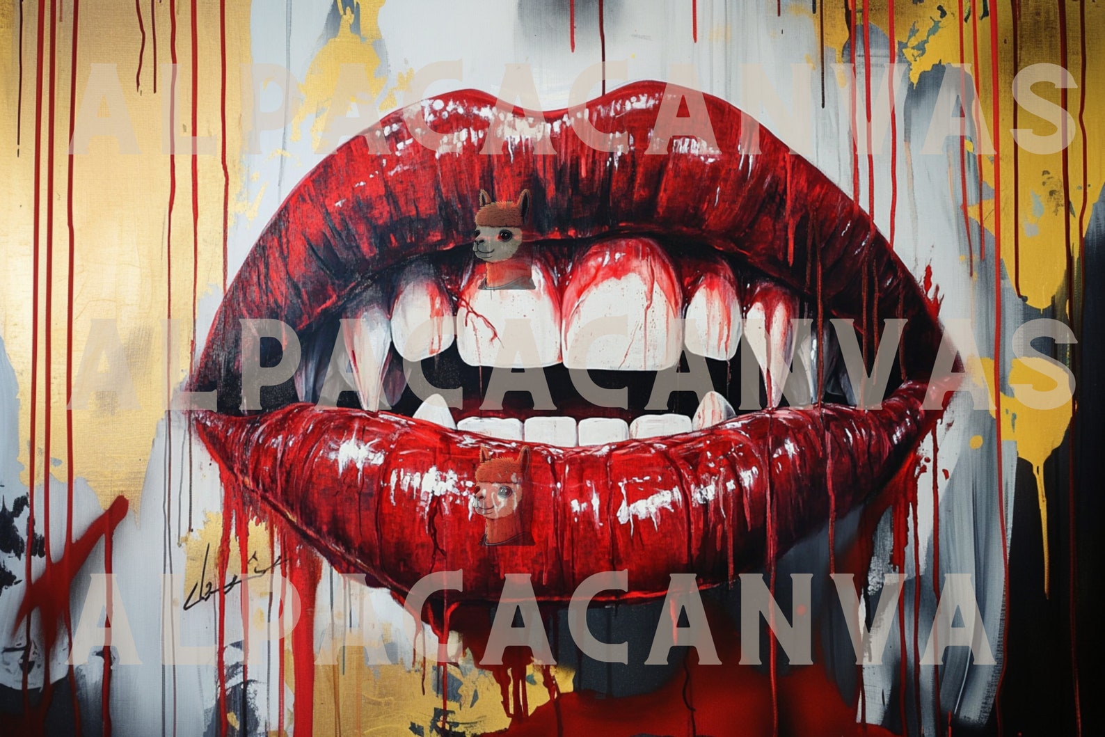 Big Red Lips Canvas Art for Living Room Red Vampire Lips Graffiti ...