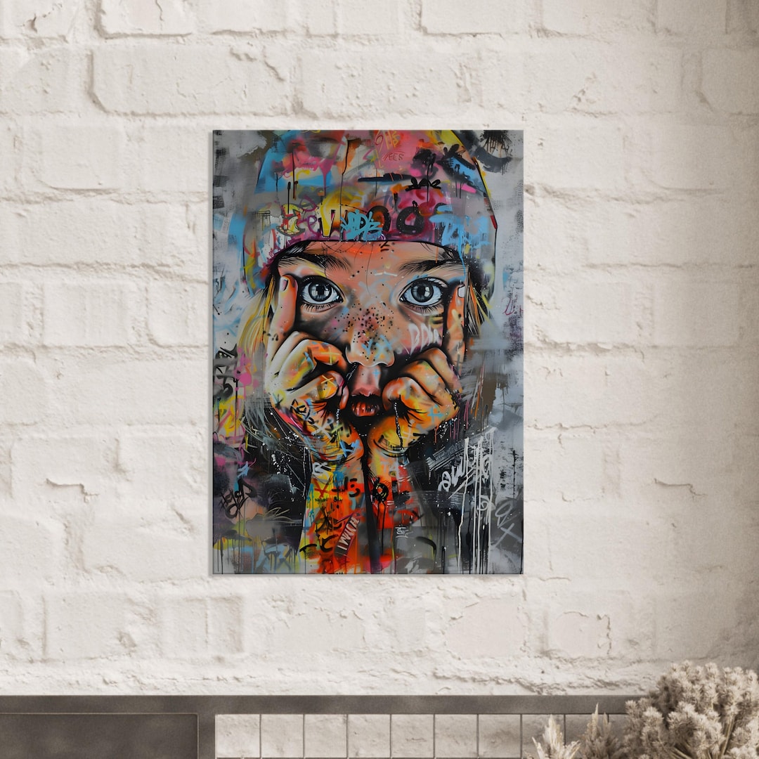 Graffiti Street Art Woman Wearing Beanie Framed Ready to Hang CANVAS ...