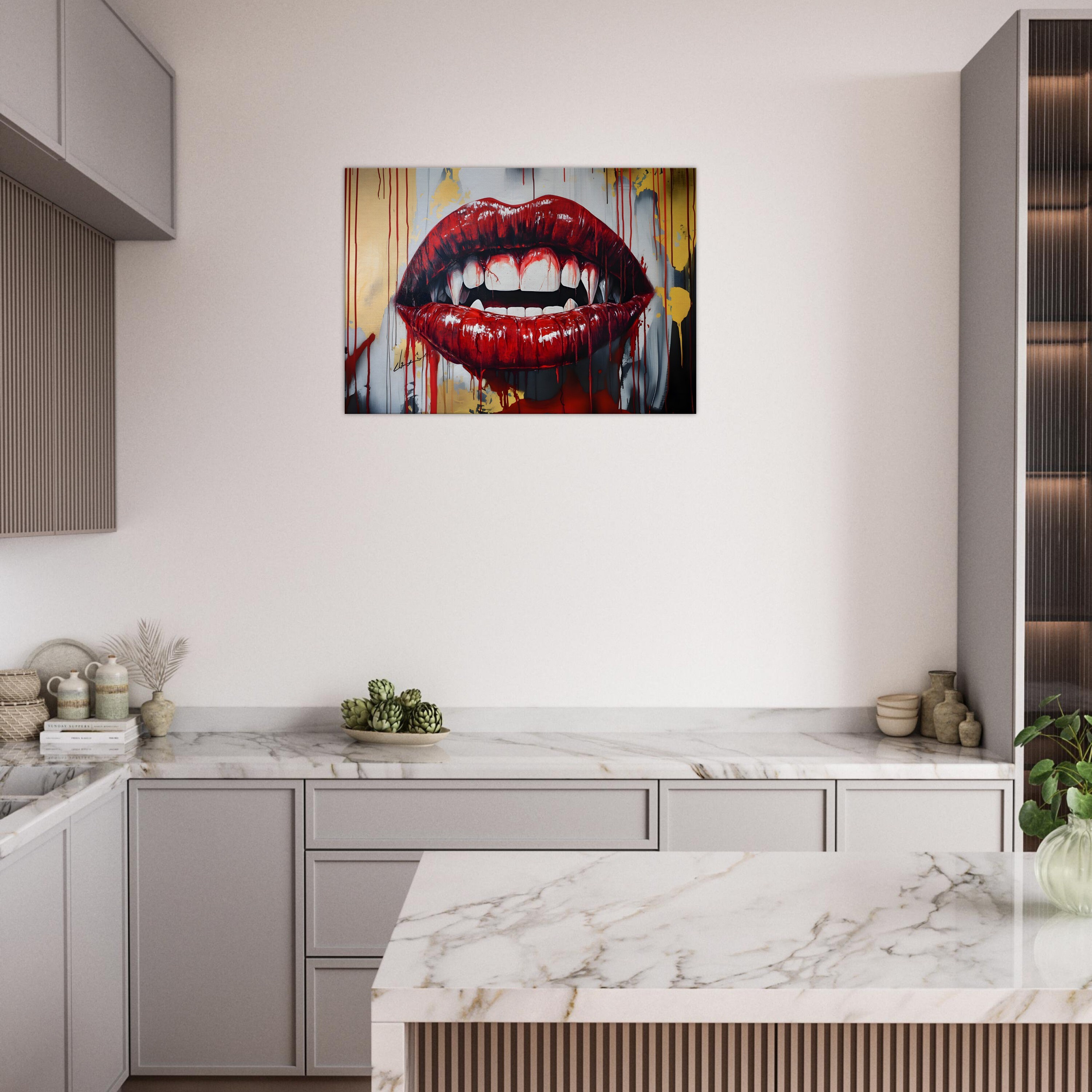 Big Red Lips Canvas Art for Living Room Red Vampire Lips Graffiti ...