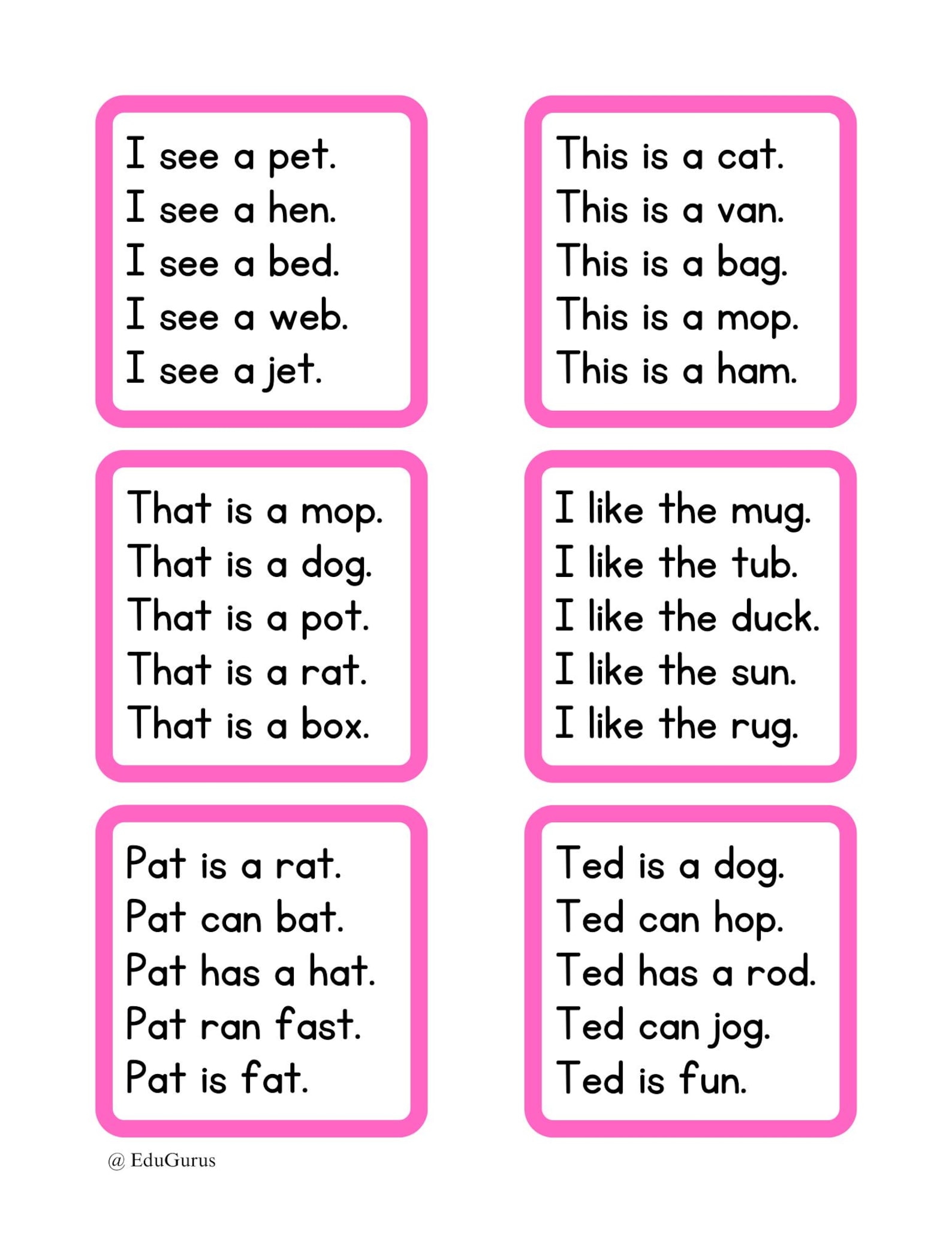 Montessori Pink Material Sentences: Phonetic Reading Practice (digital ...