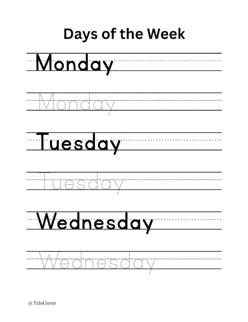 Days of the Week Names Writing Practice: Montessori-inspired Worksheets ...