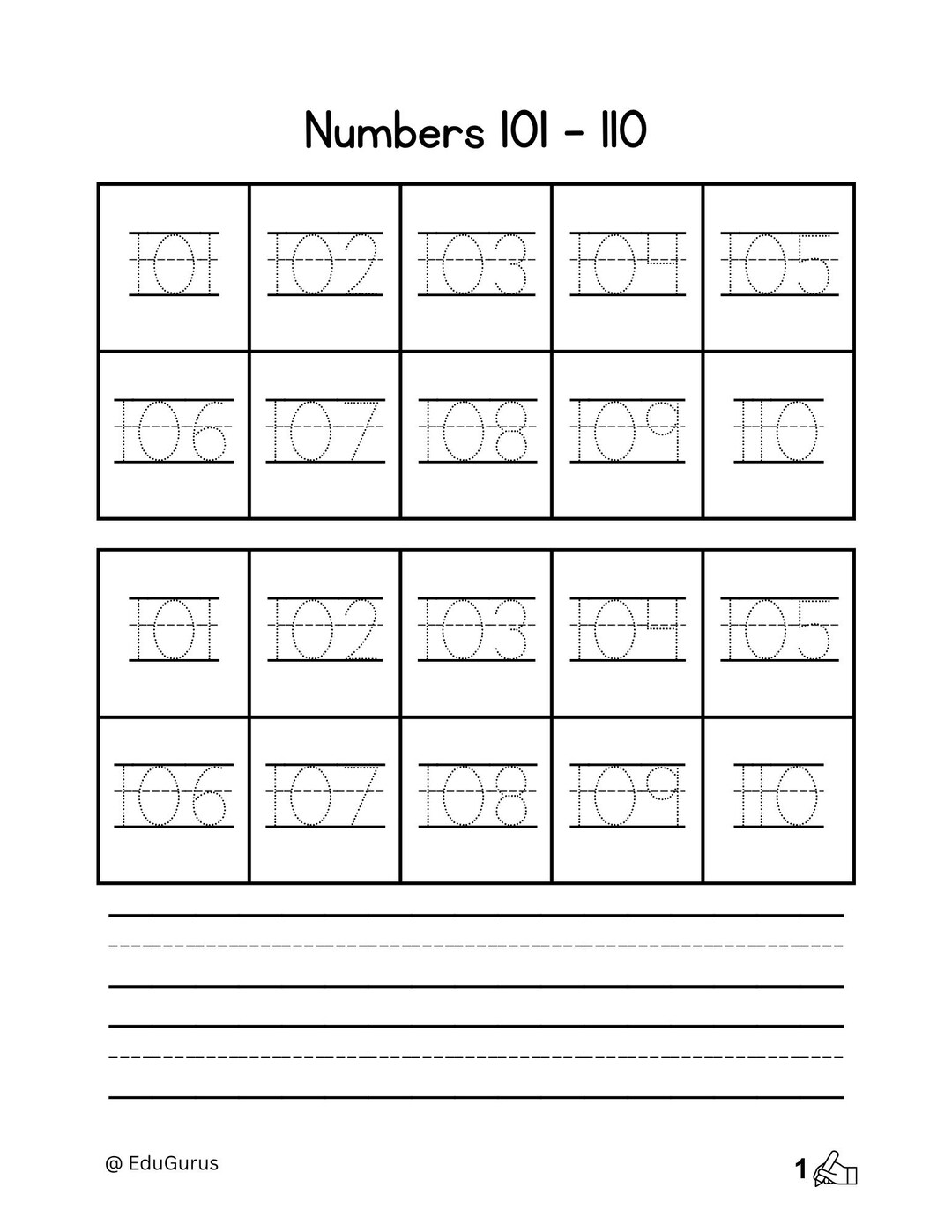 Number Tracing Practice 101-200: Preschool Handwriting Worksheet (PDF ...