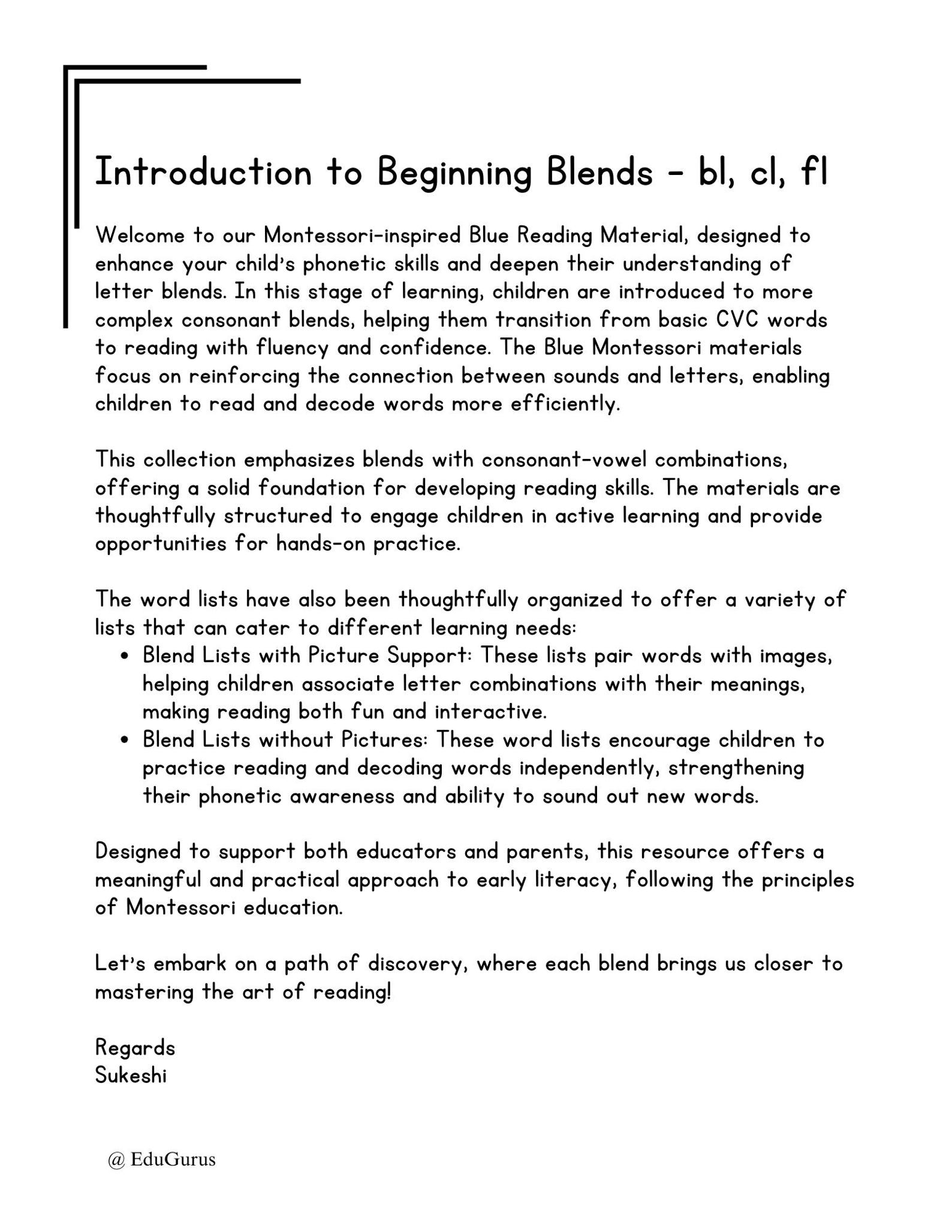 Montessori Beginning Blends Word Lists: Early Literacy, Phonetic ...