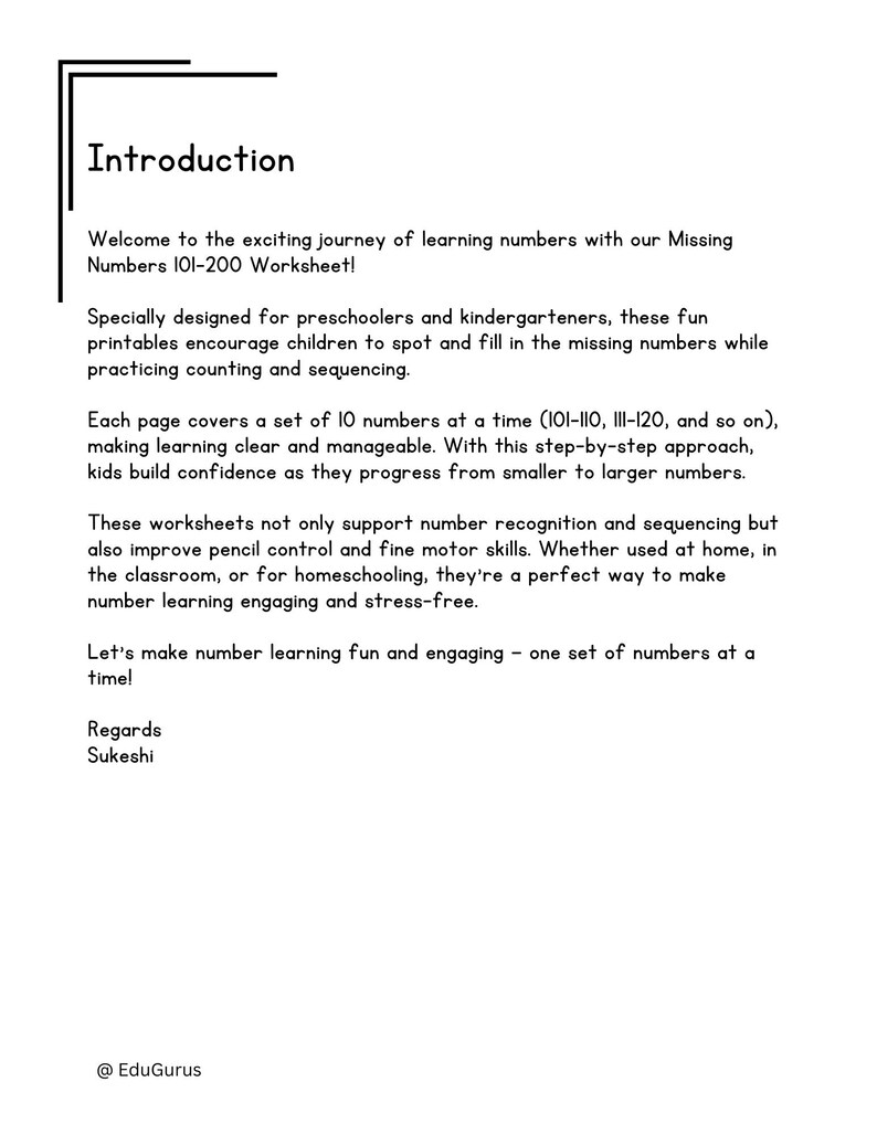 Printable Missing Numbers Worksheet 101–200 | Montessori Math Activity ...