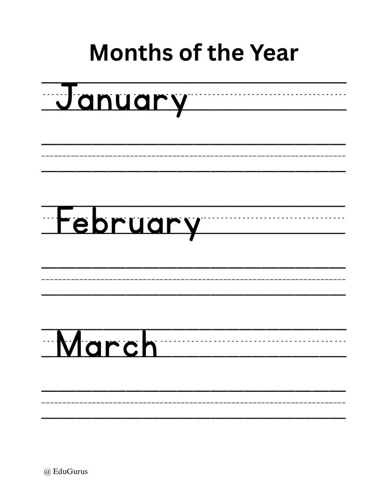 Months of the Year Names Writing Practice: Montessori-inspired ...