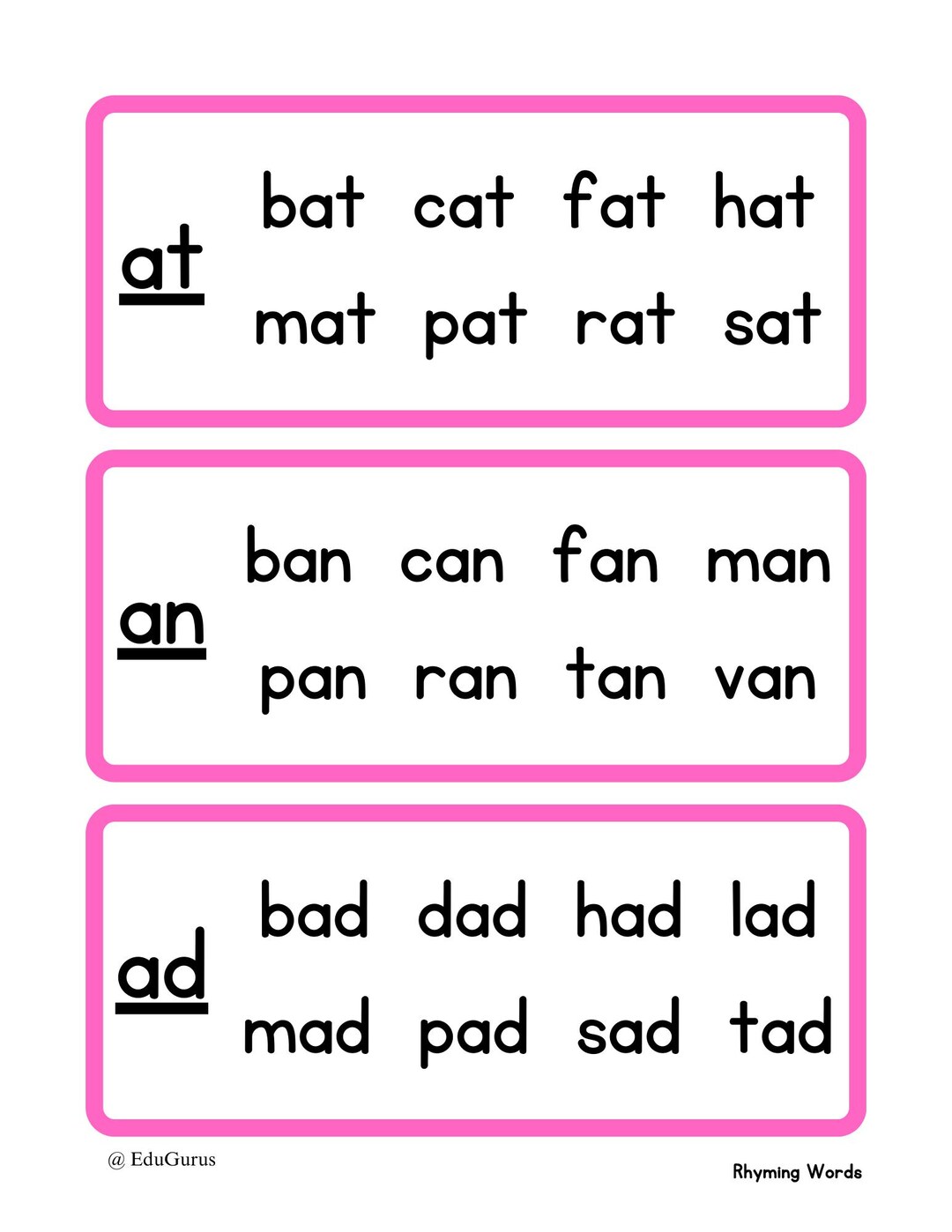 P9_montessori-inspired CVC & Rhyming Word Practice Cards | Phonetic ...