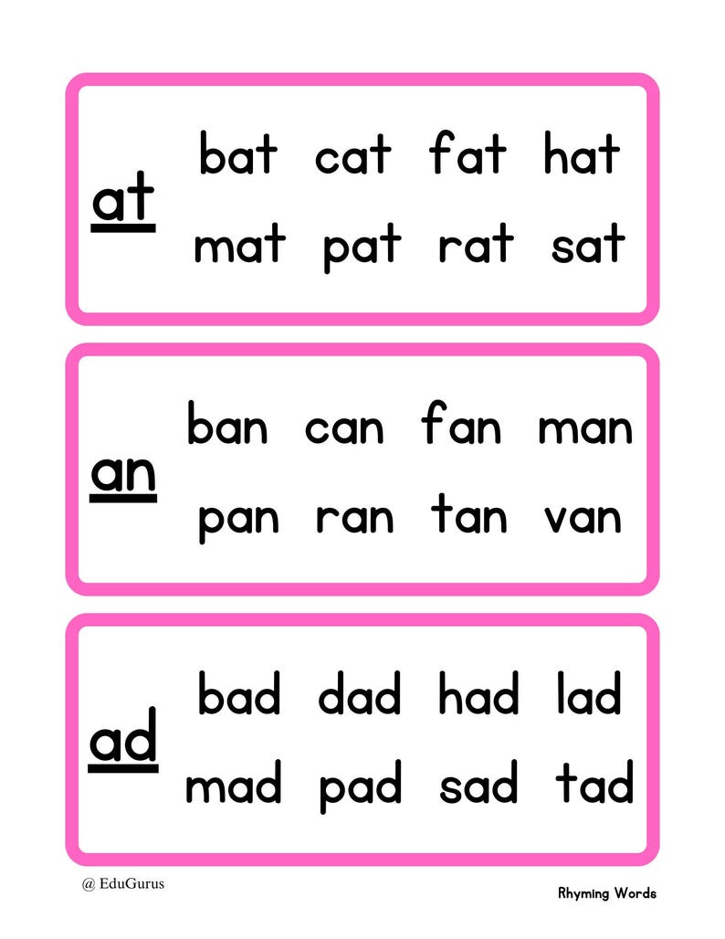 Montessori CVC Rhyming Word Cards: Phonetic Reading Practice (digital ...