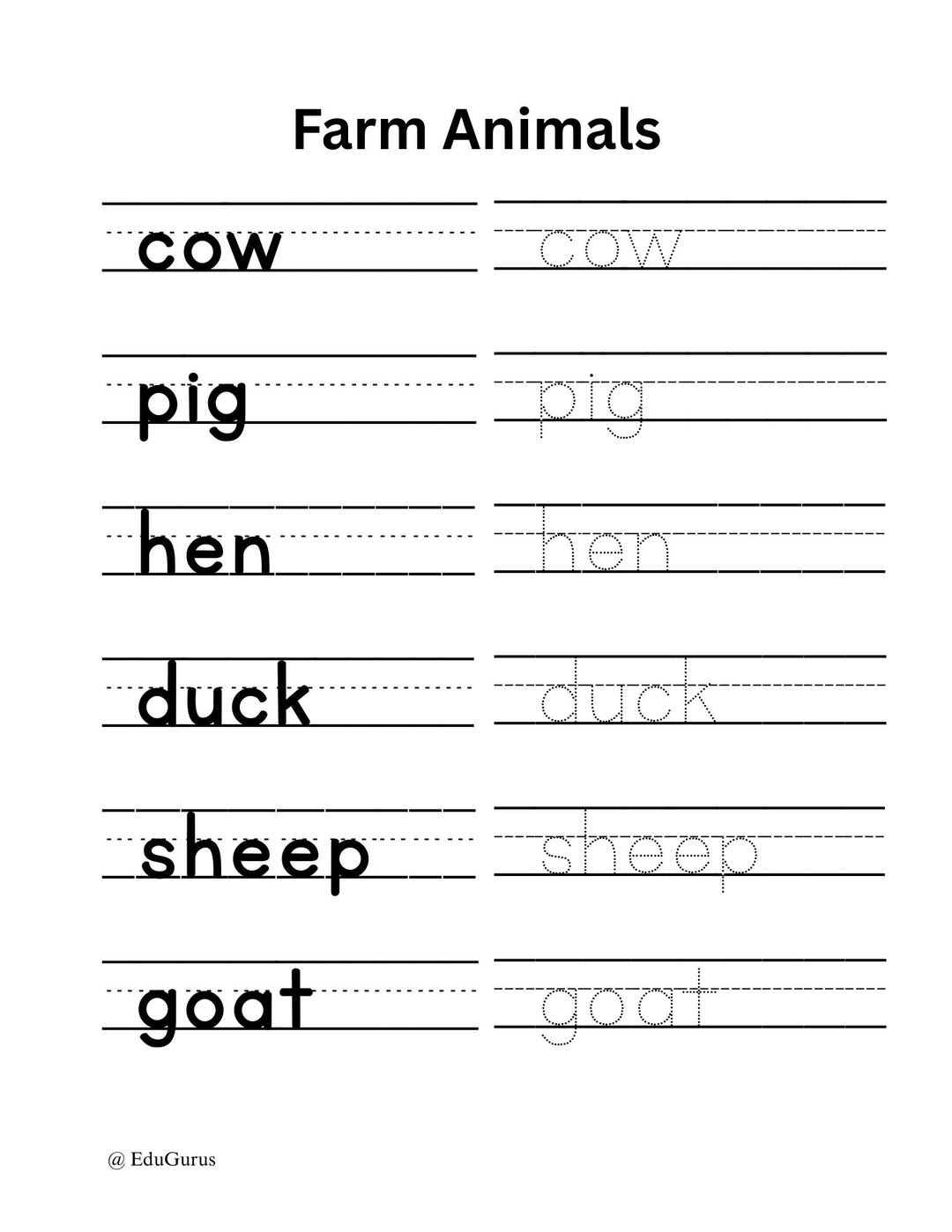 Farm Animal Tracing Worksheets: Montessori Handwriting Practice (PDF ...