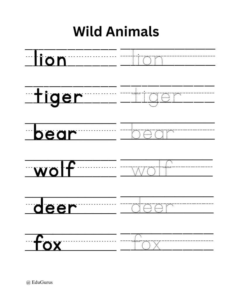 Animal Names Writing Practice: Montessori-inspired Worksheets (PDF ...