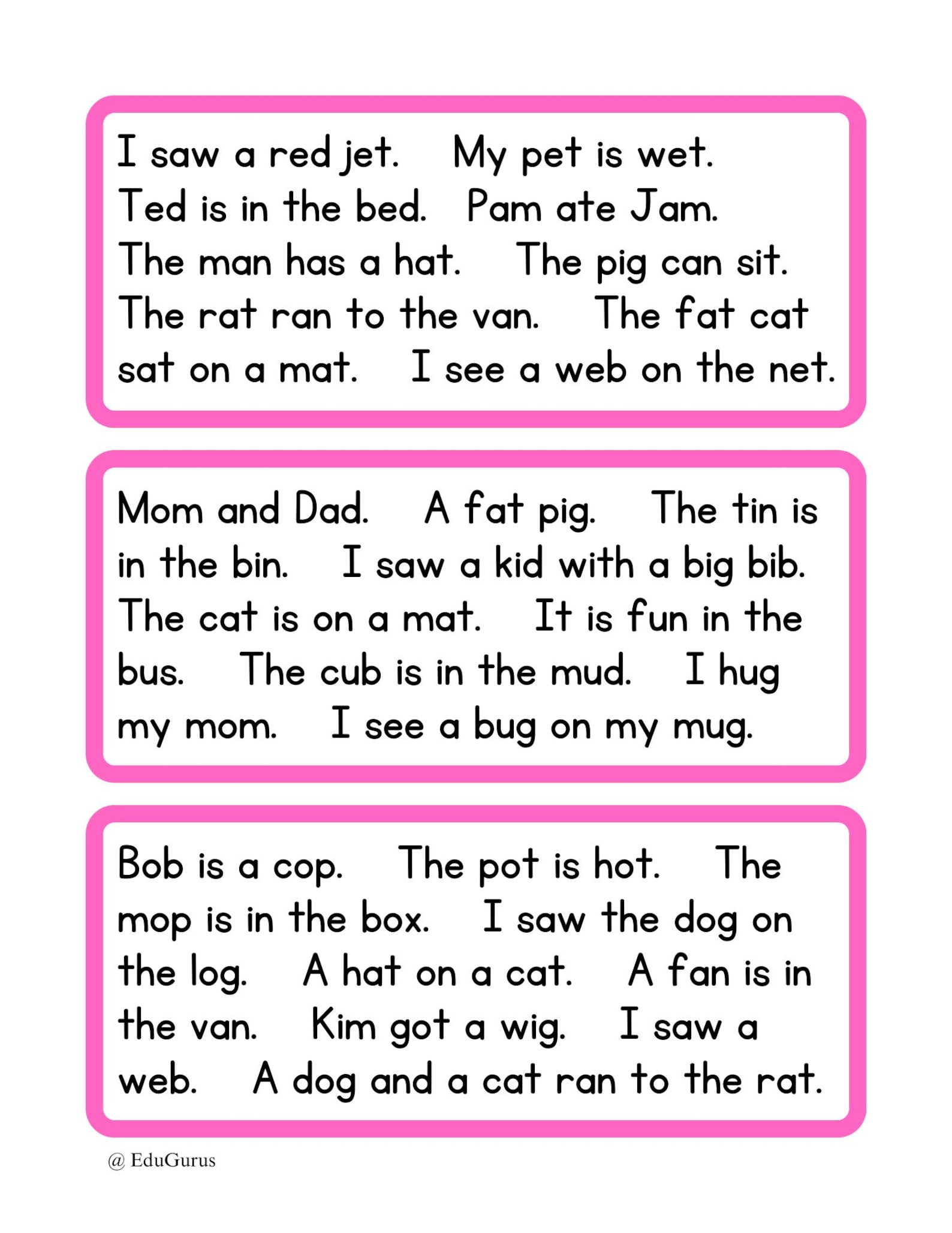 Montessori Pink Material Sentences: Phonetic Reading Practice (digital ...