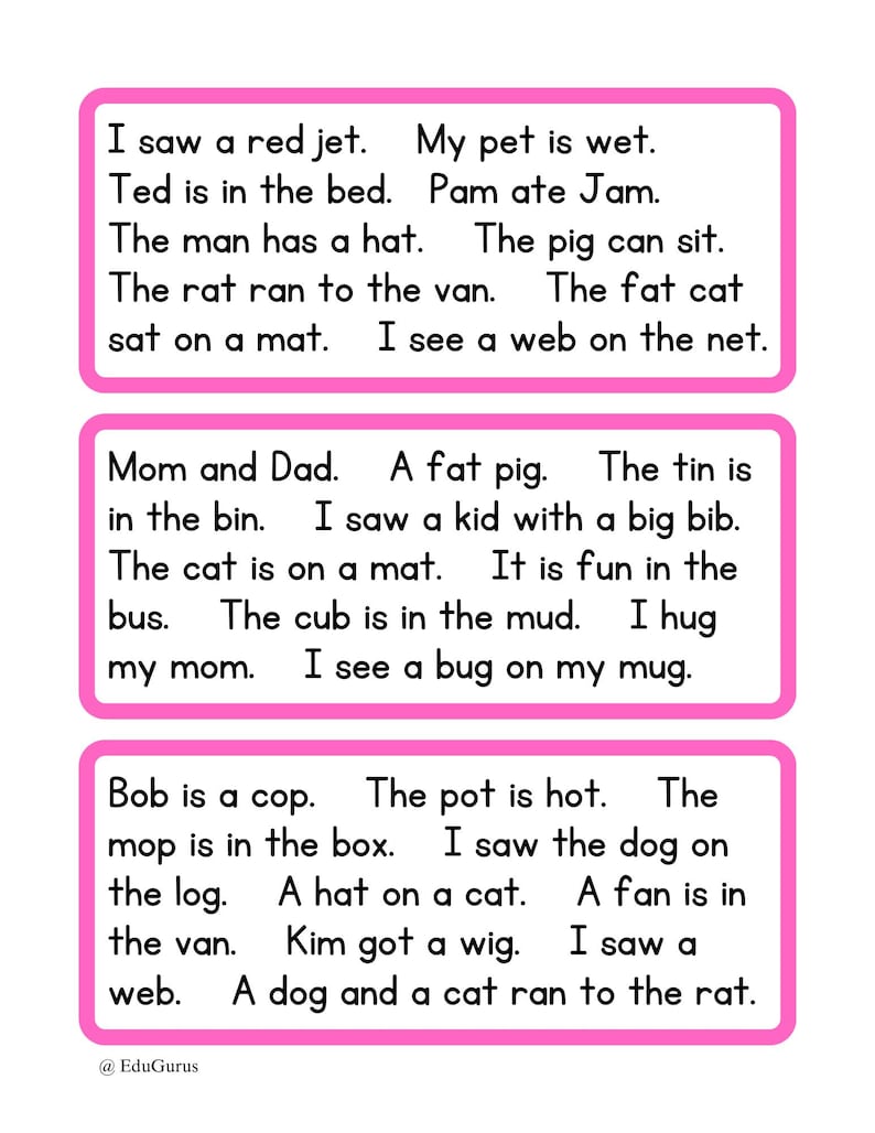 Montessori Pink Material Sentences: Phonetic Reading Practice (digital ...