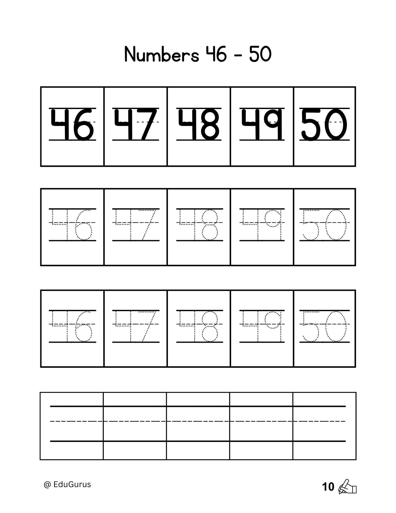 Number Tracing Worksheet 1-50: Preschool Handwriting Practice (PDF ...