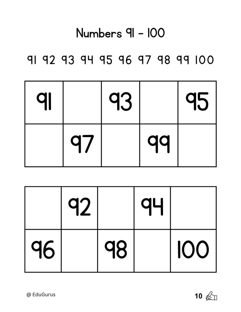 Printable Missing Numbers Worksheet 1–100 | Montessori Math Activity ...