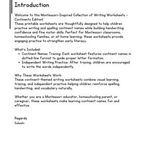 Continent Names Writing Practice: Montessori-inspired Worksheets (PDF ...