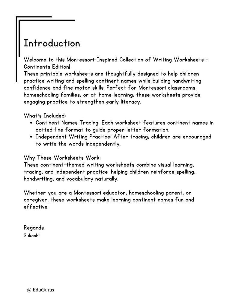 Continent Names Writing Practice: Montessori-inspired Worksheets (PDF ...
